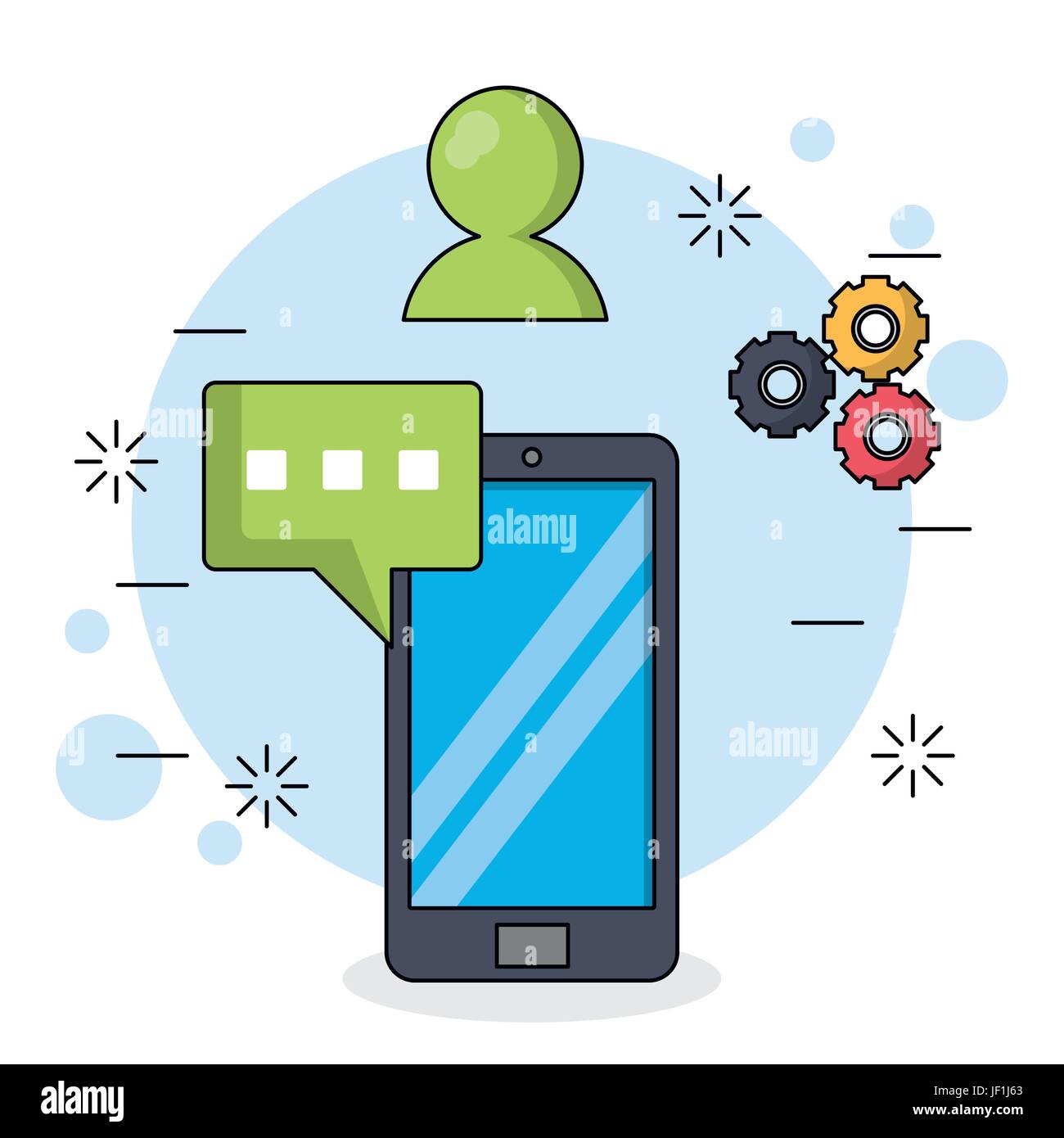 color background with smartphone and text dialogue in closeup with ...