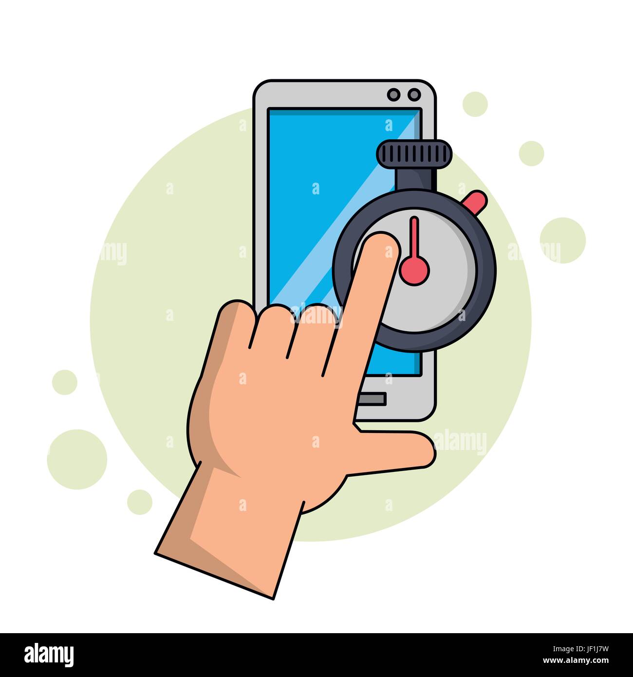 color background with hand and finger over watch timer app in ...