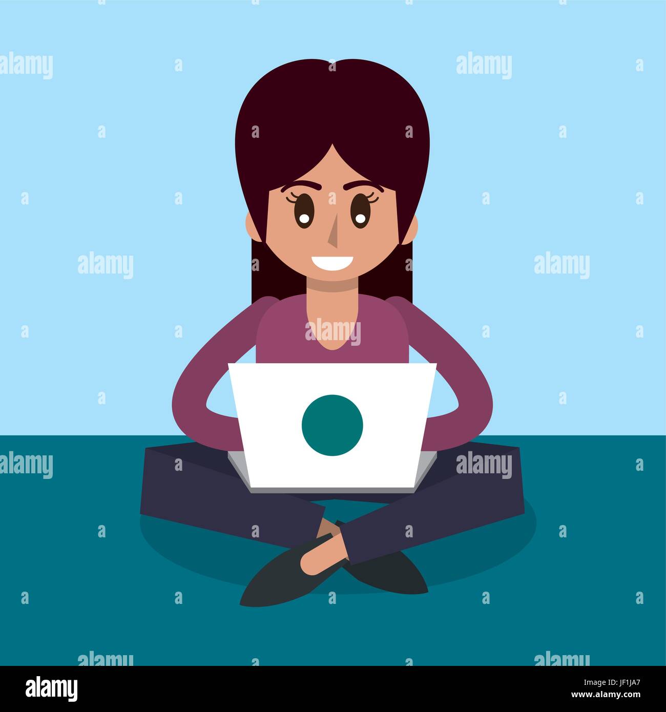 color background of woman sitting working in laptop computer in front ...
