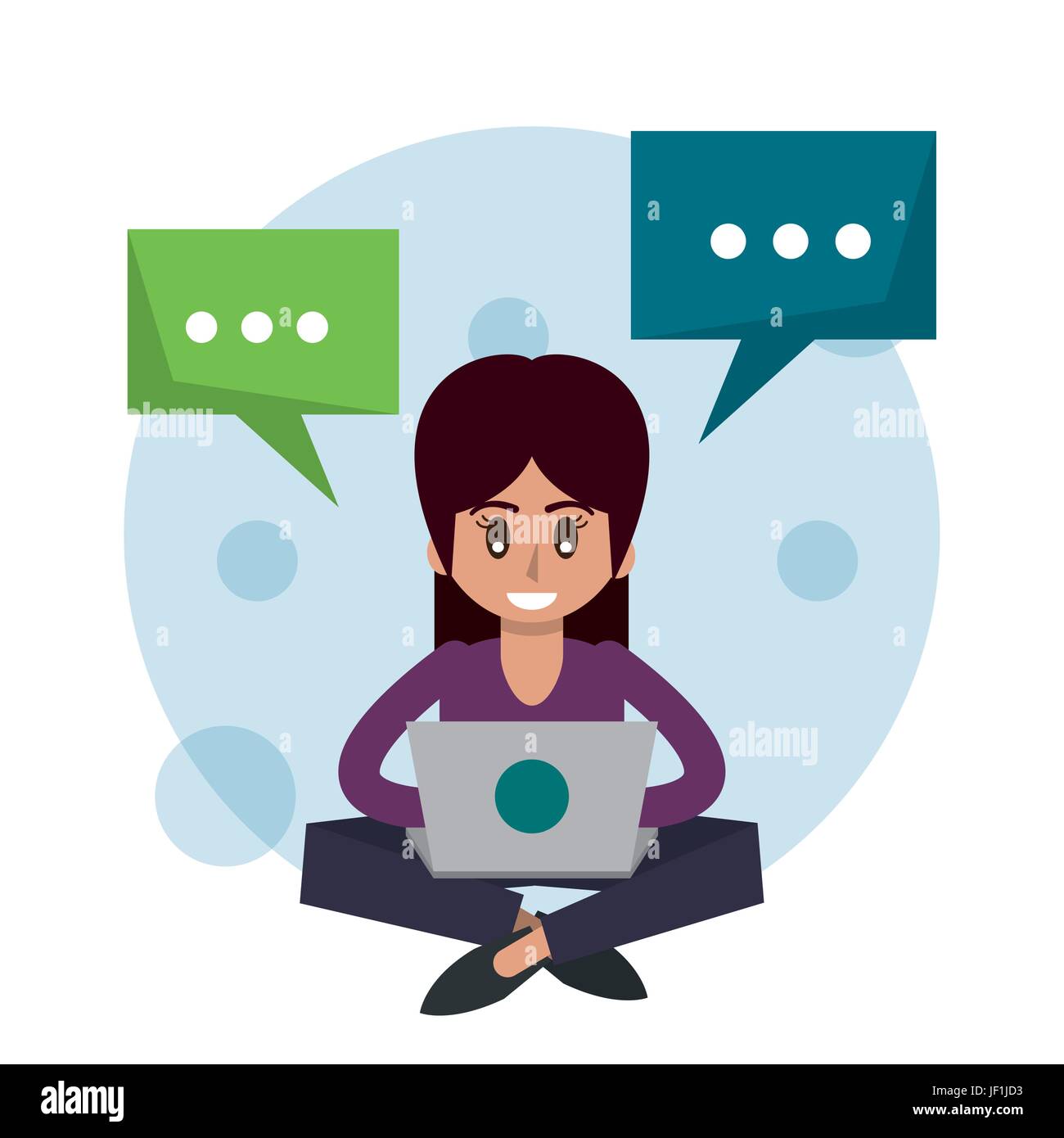 color background of woman sitting and texting in laptop computer in ...