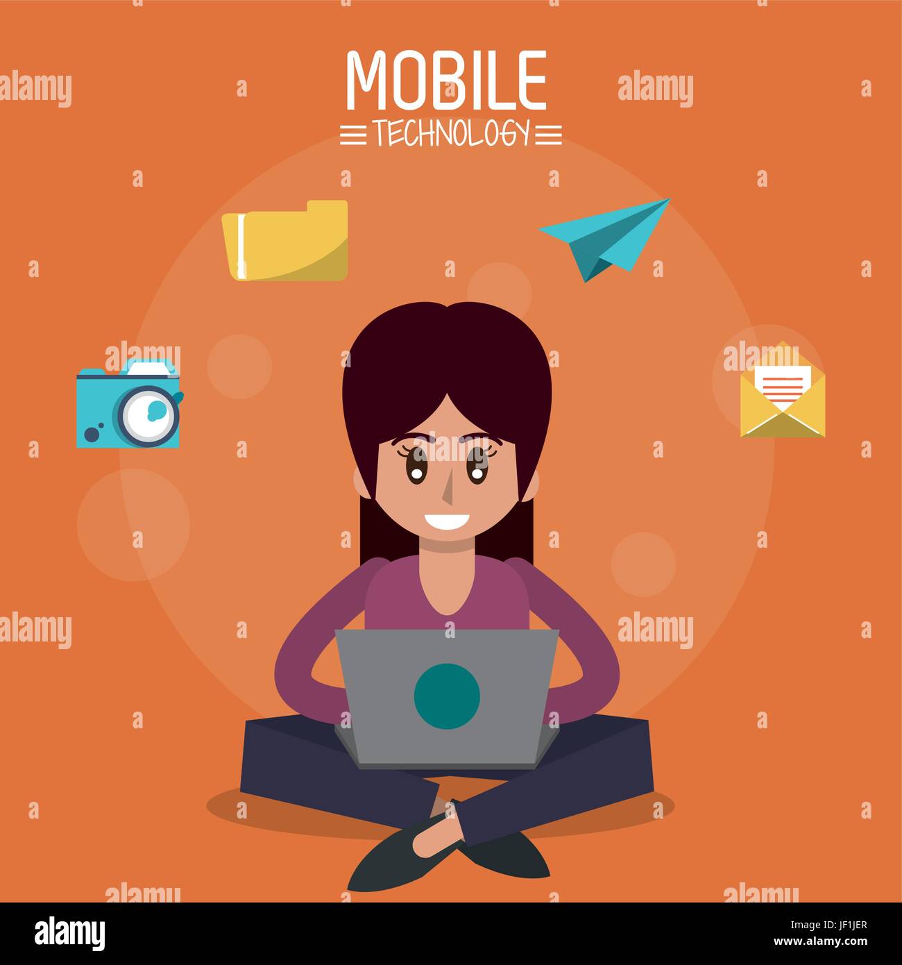 Woman laptop mobile sitting office Stock Vector Images - Alamy