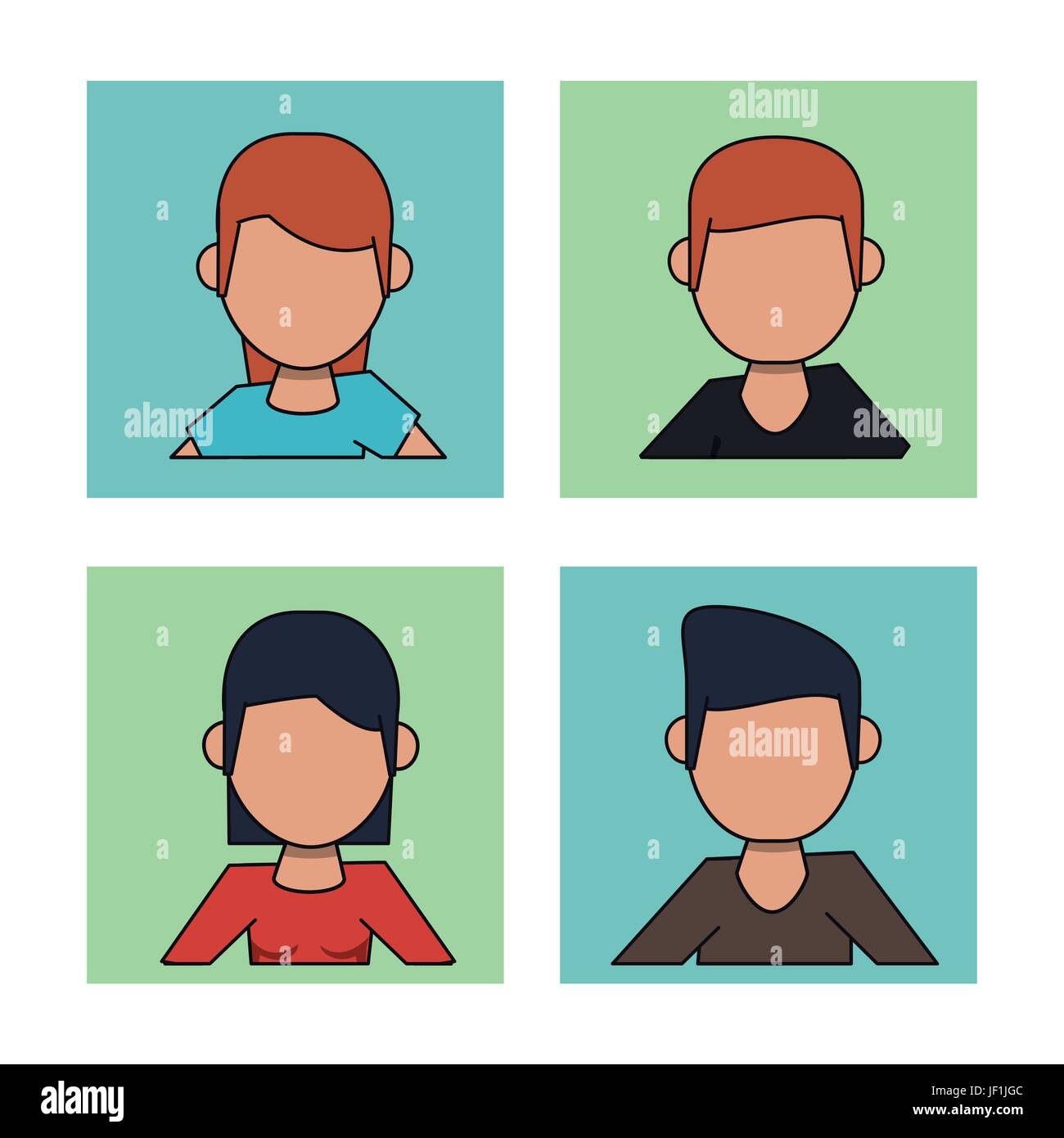 white background with frames of men and women faceless with red and ...