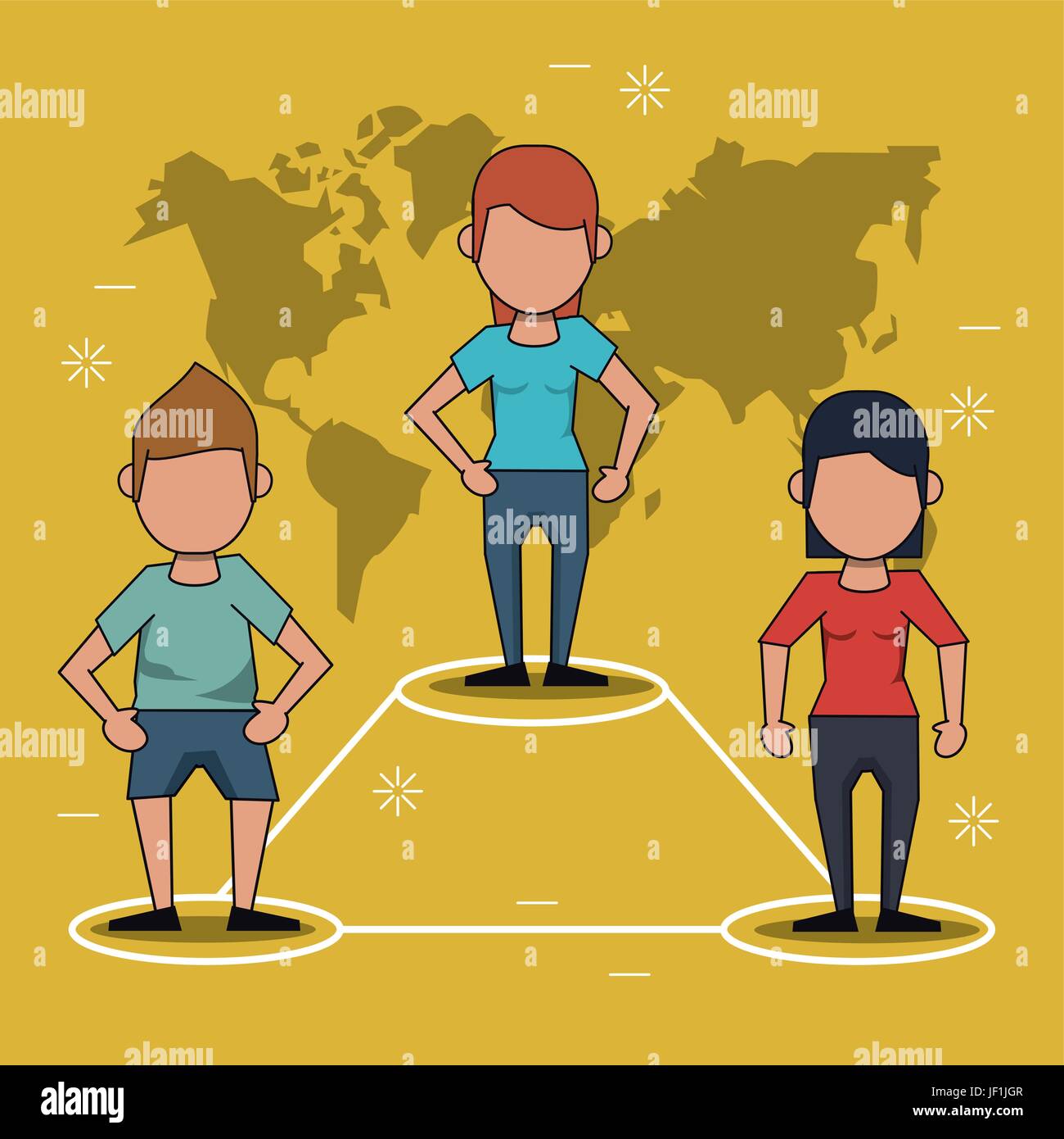 yellow background with map of the world and link between people Stock ...