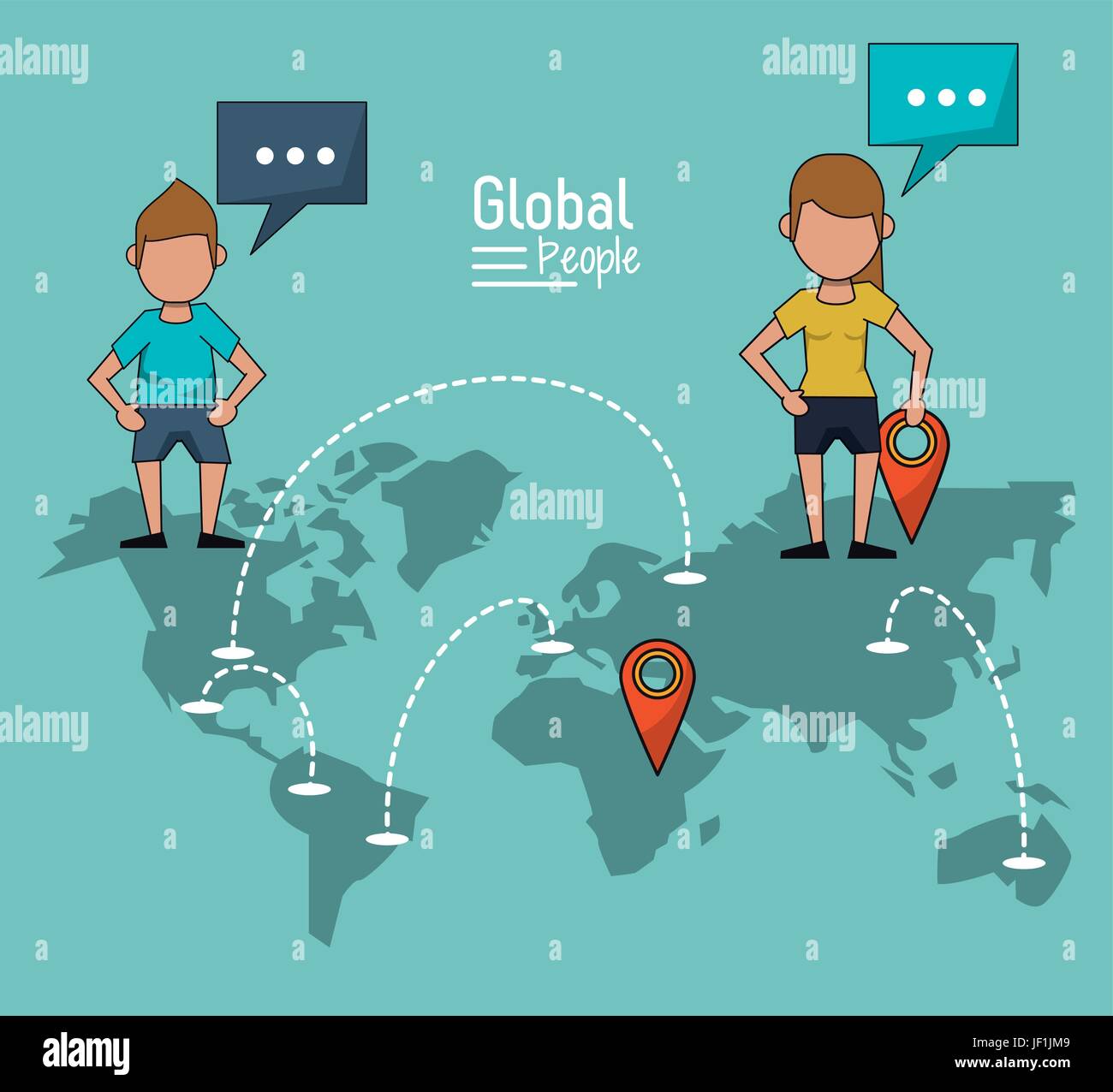 poster of global people with light blue background with map of the ...