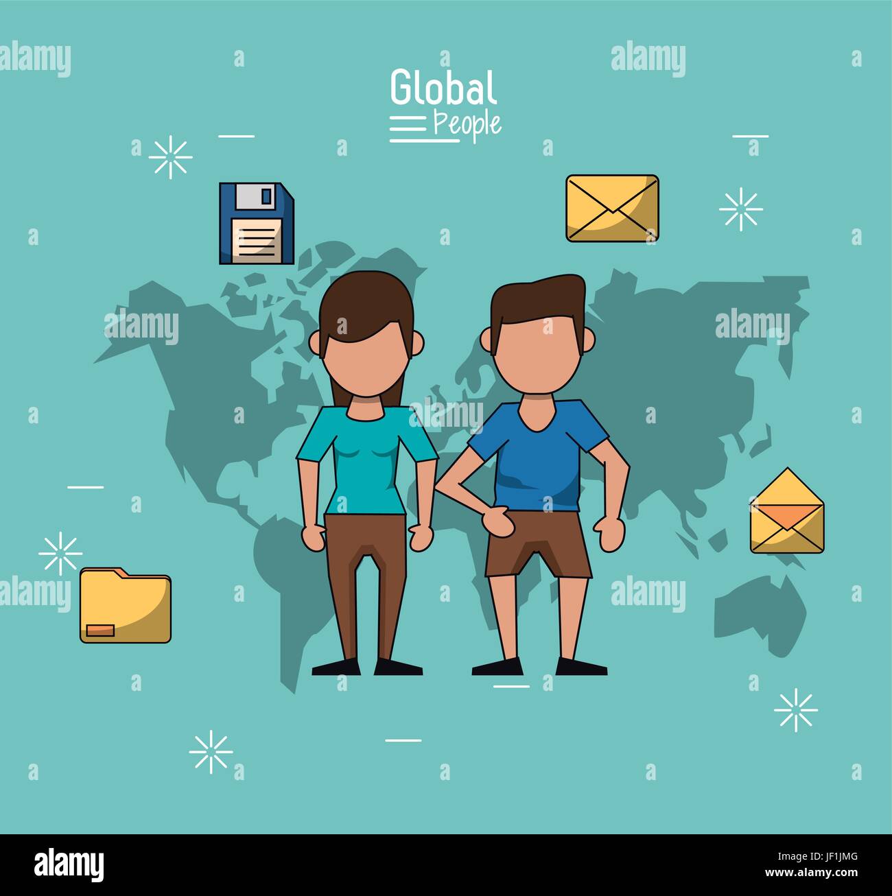 poster of global people with light blue background with map of the ...