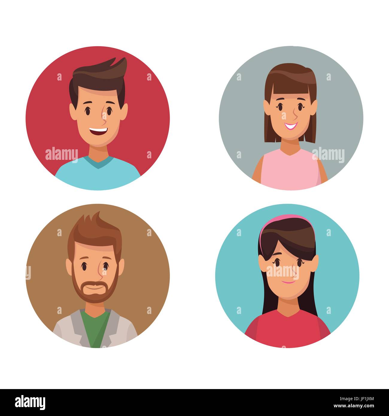 white background with colorful set people half body in circular frame ...