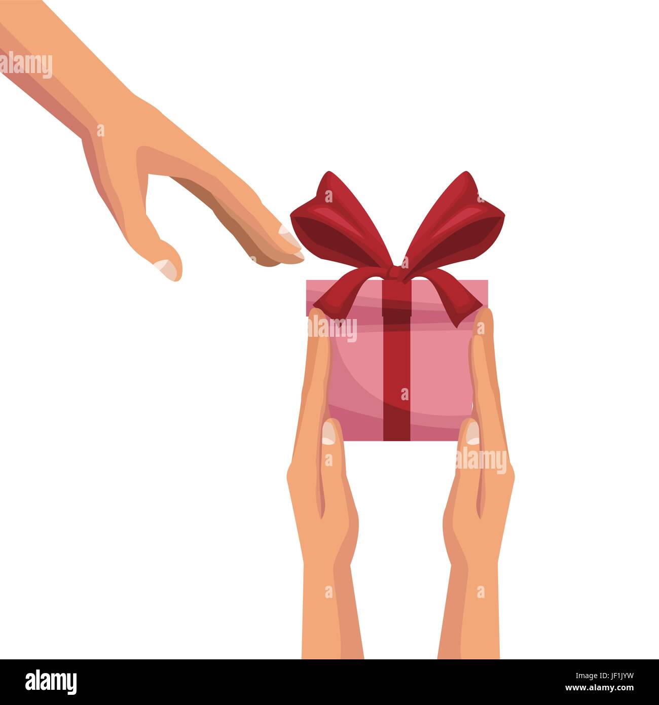 white background with colorful hands giving a gift to other palm human ...