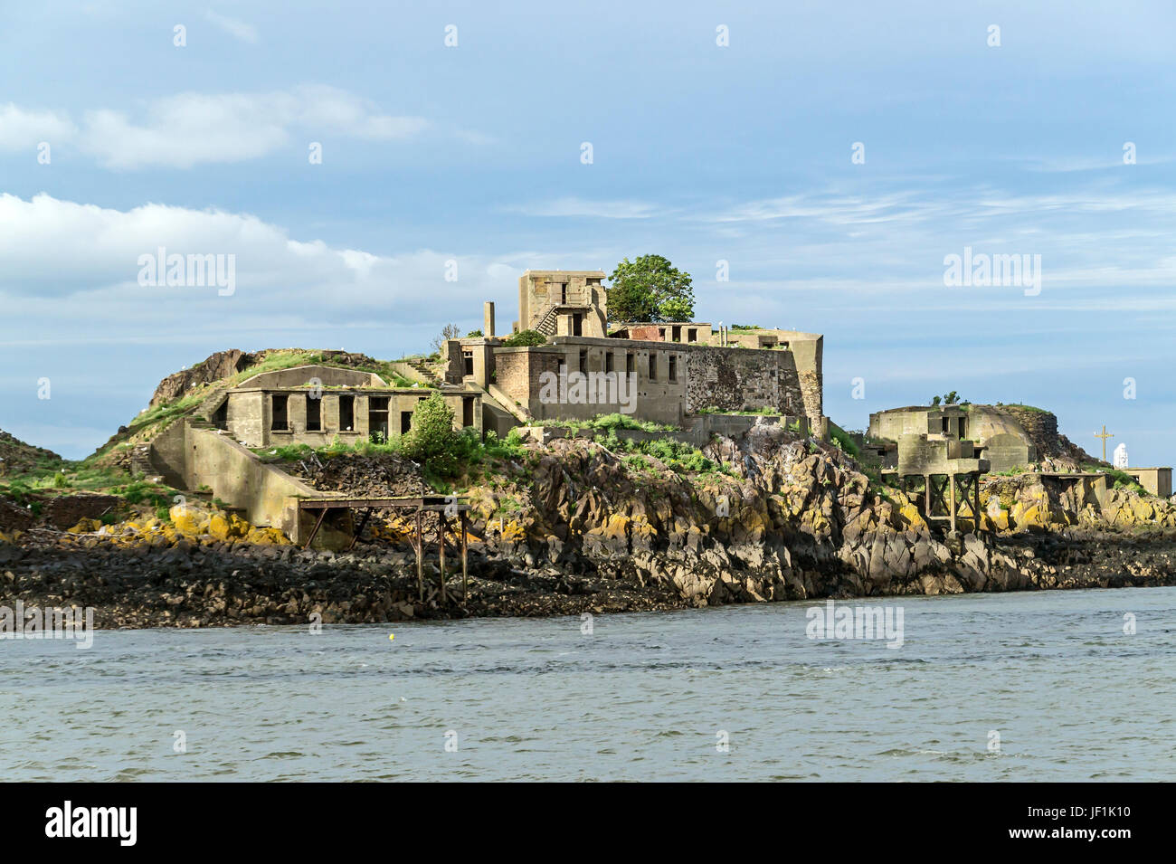 Small island Inchgarvie by the Forth Bridge in the Firth of Forth ...
