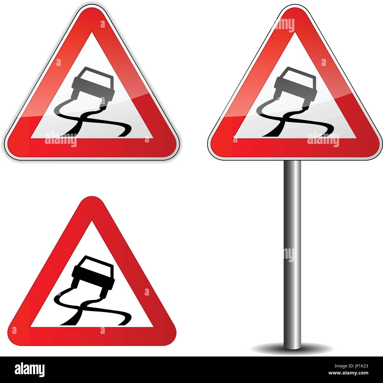 Slippery road warning triangle Cut Out Stock Images & Pictures - Alamy
