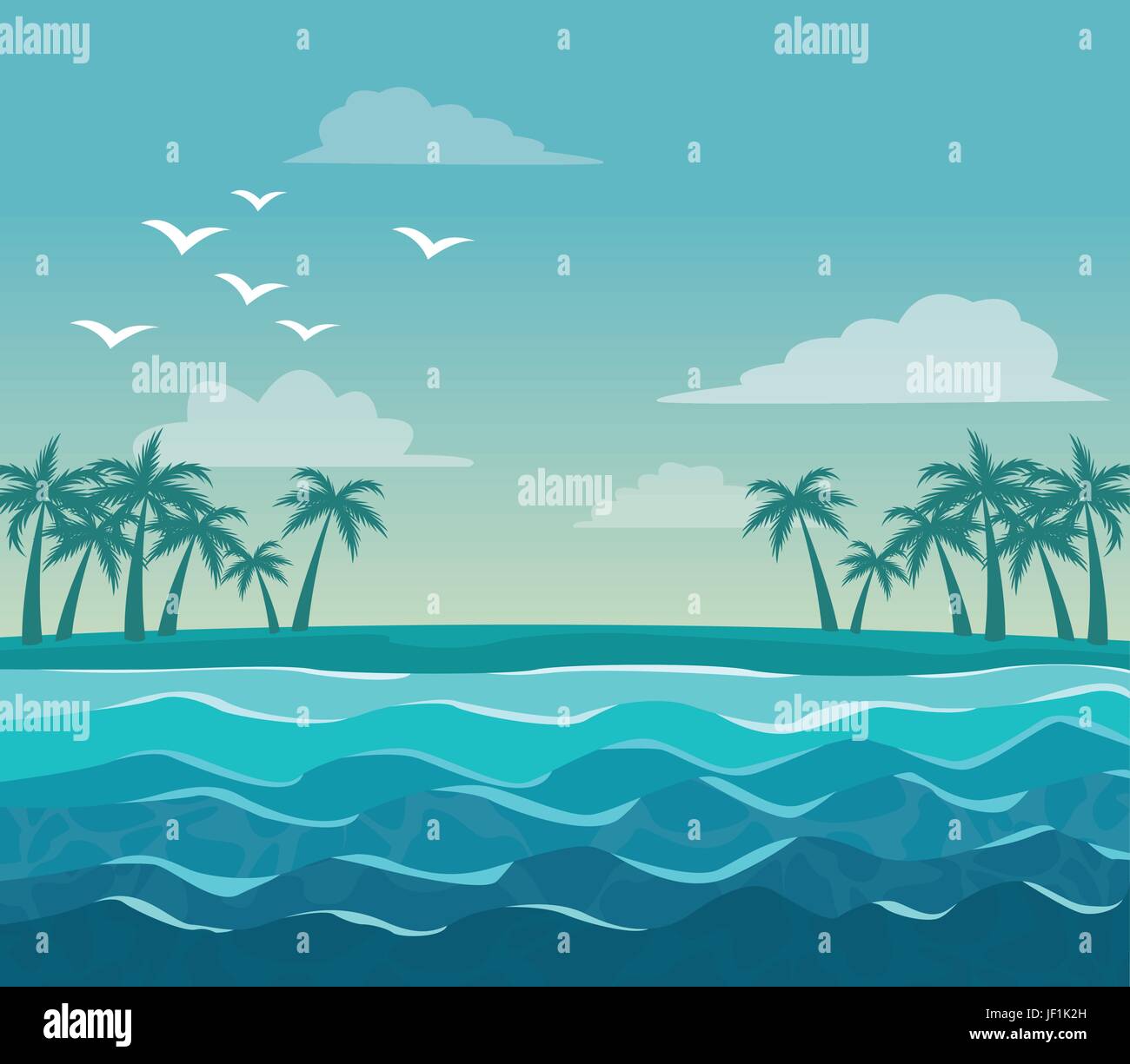 colorful poster sky landscape of palm trees on the beach Stock Vector ...