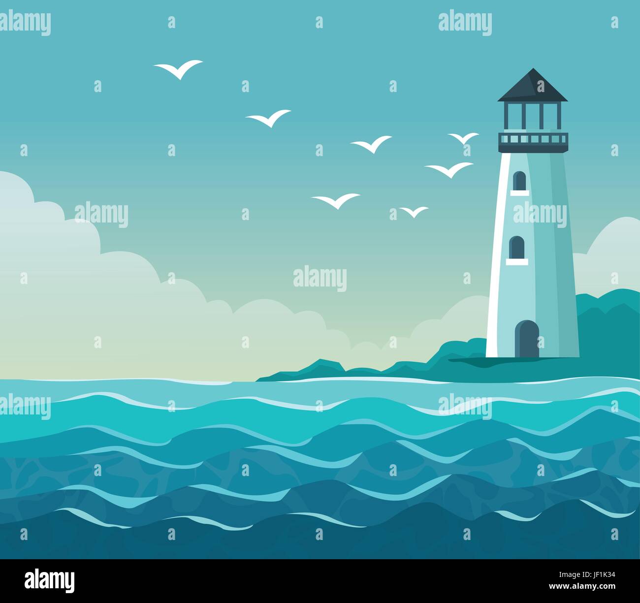 colorful poster seaside with lighthouse in coast Stock Vector Image ...