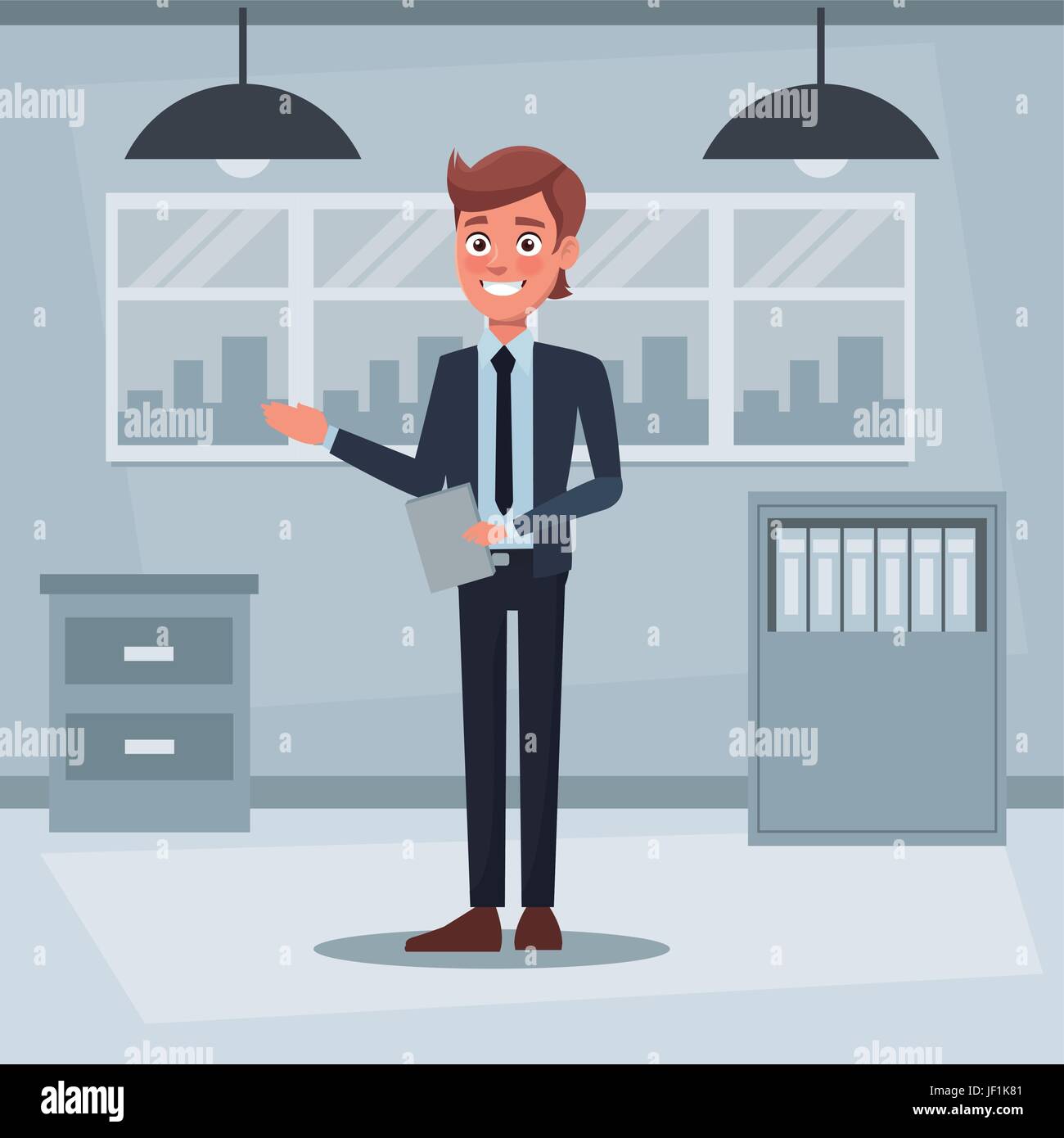 colorful background workplace office with executive young man standing ...