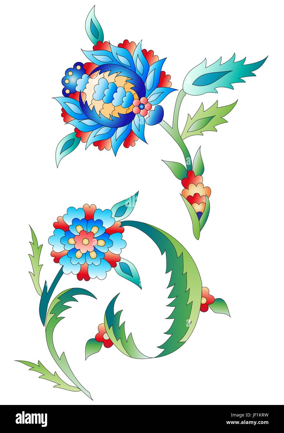 blue, antique, flower, flowers, plant, pattern, oriental, floral ...