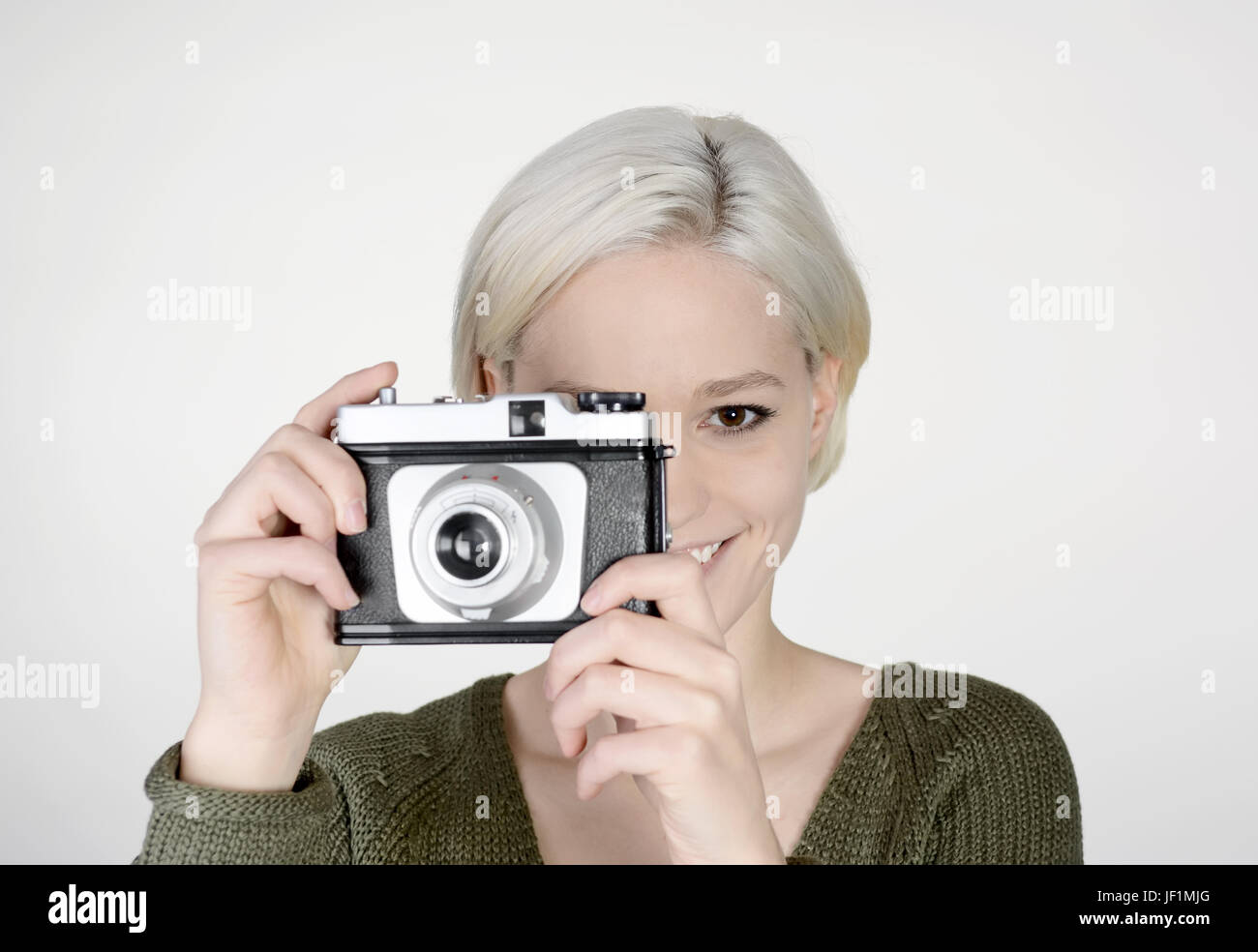 woman with old camera Stock Photo - Alamy