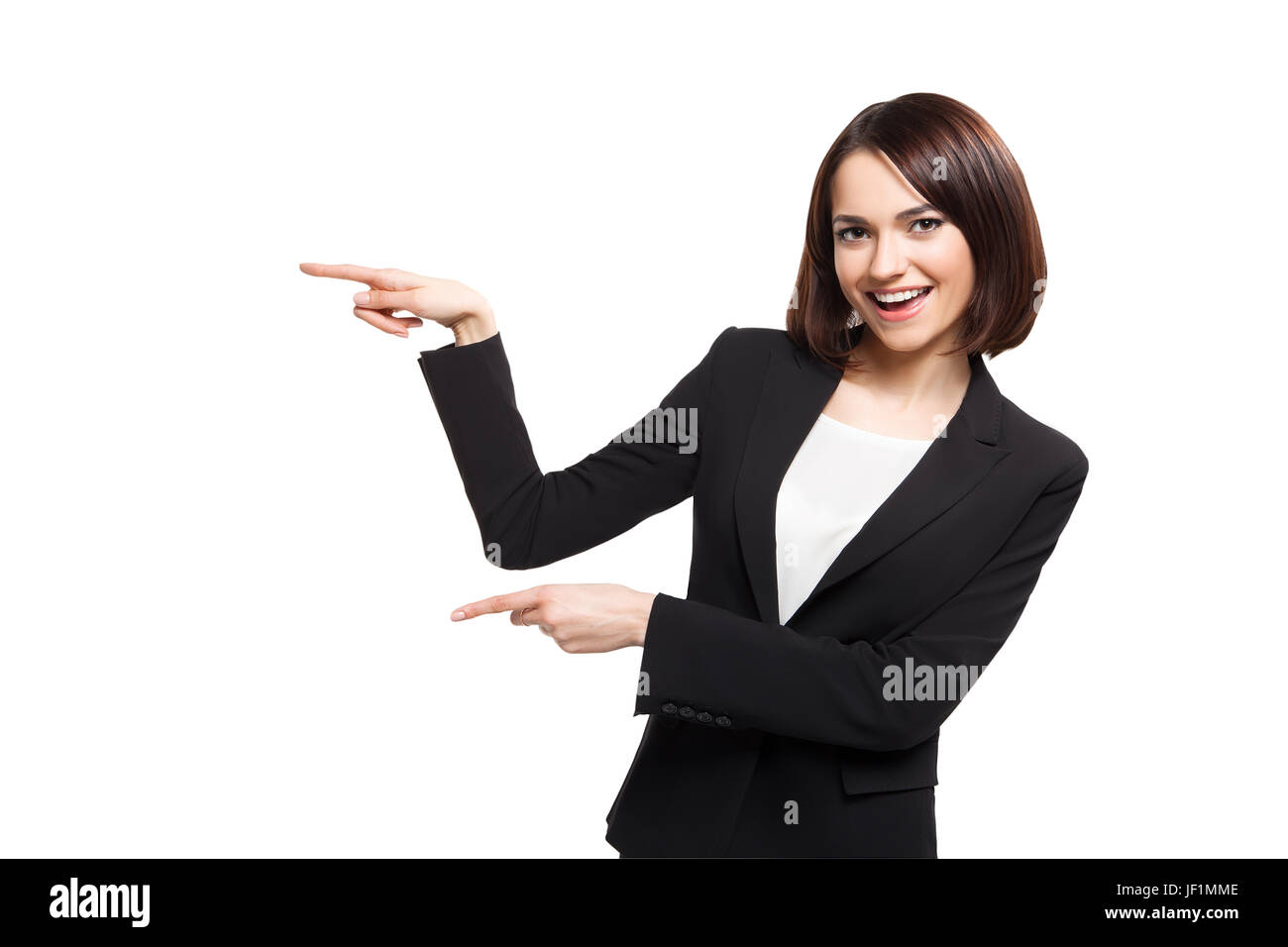 Smile Business woman show fingers isolated Stock Photo - Alamy