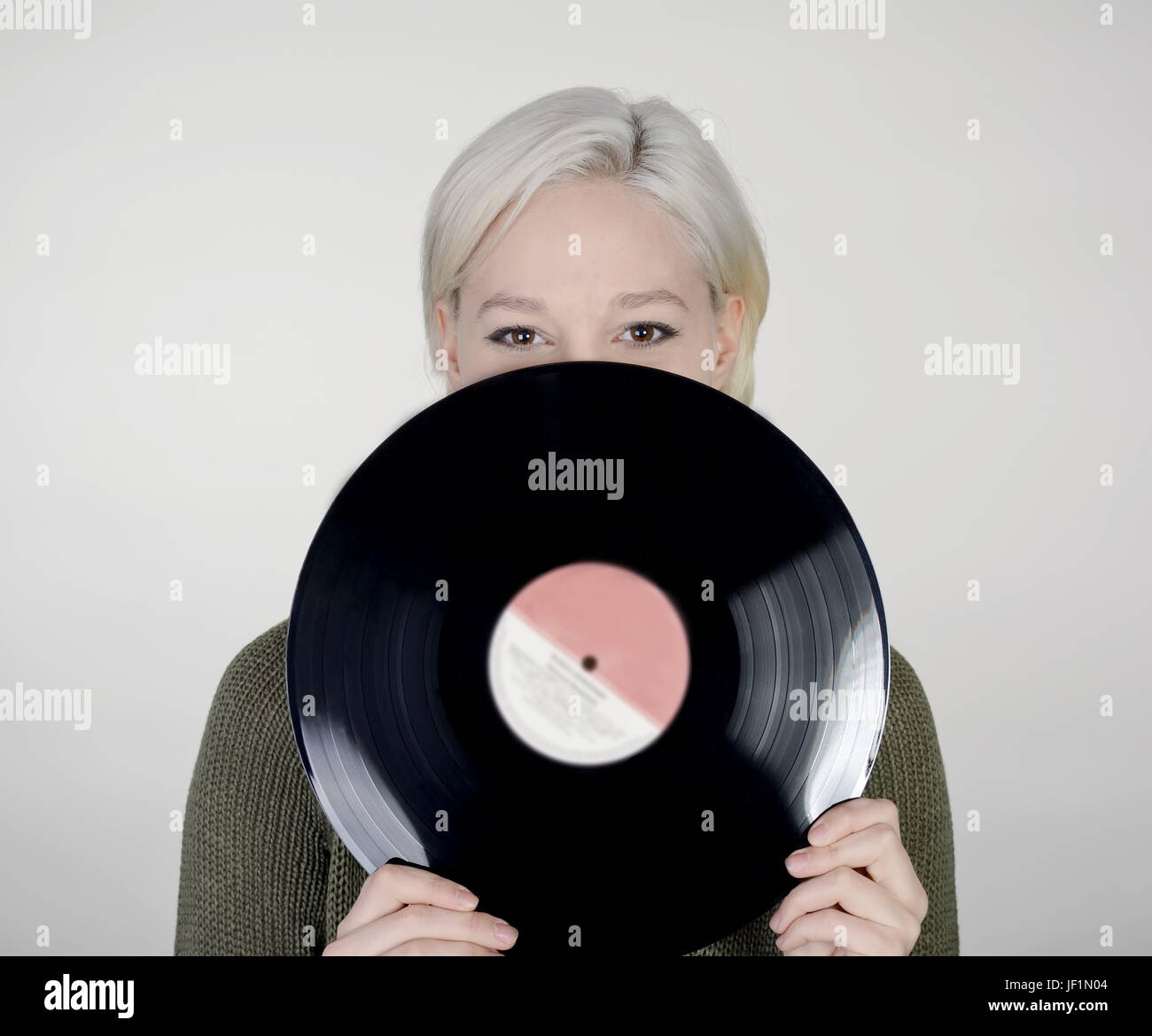 woman with record Stock Photo - Alamy