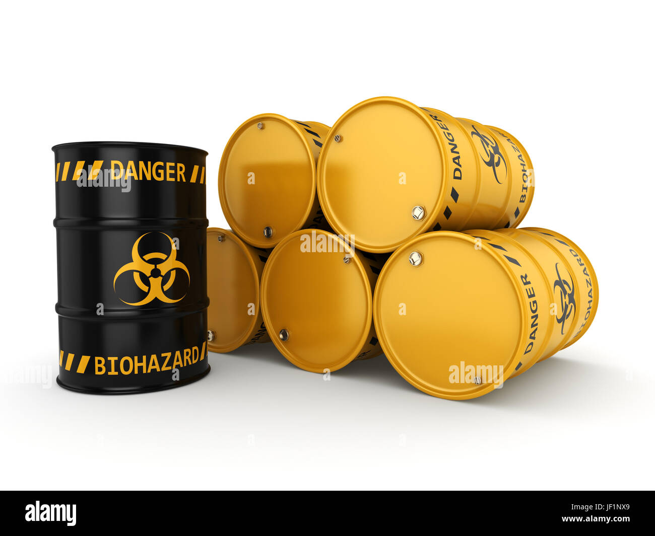 3D rendering biohazard barrels Stock Photo - Alamy