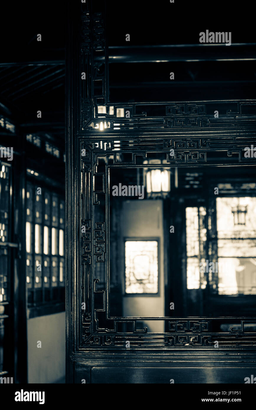 Reflections and lanterns in the interior, Canglang Pavilion or Blue ...