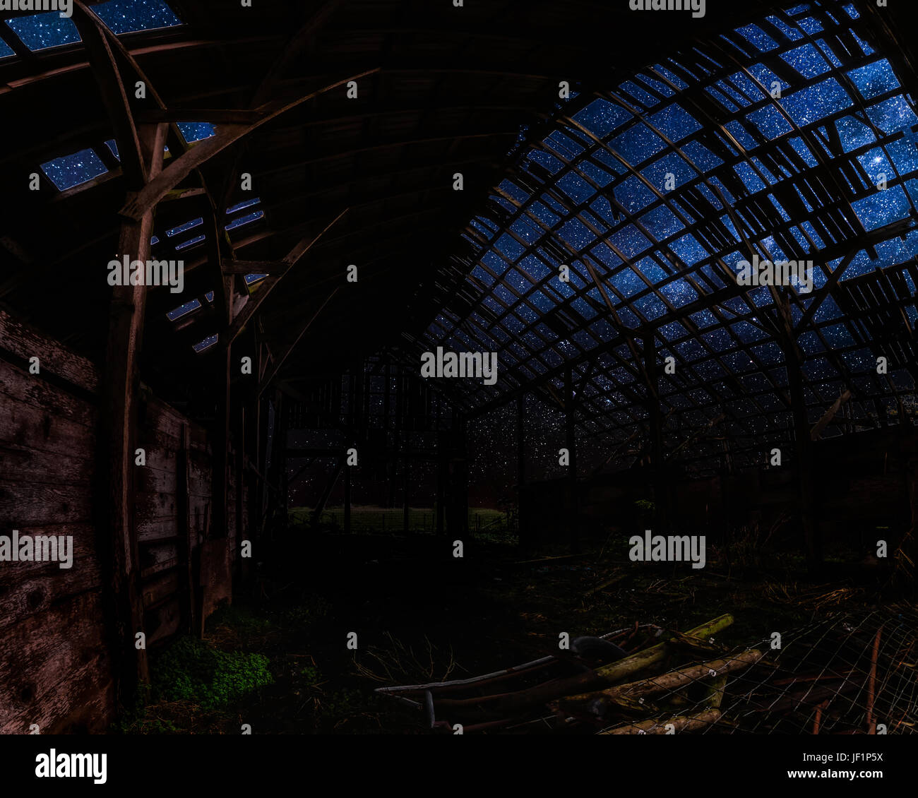 Looking Through an Abandoned Barn at Night Stock Photo - Alamy
