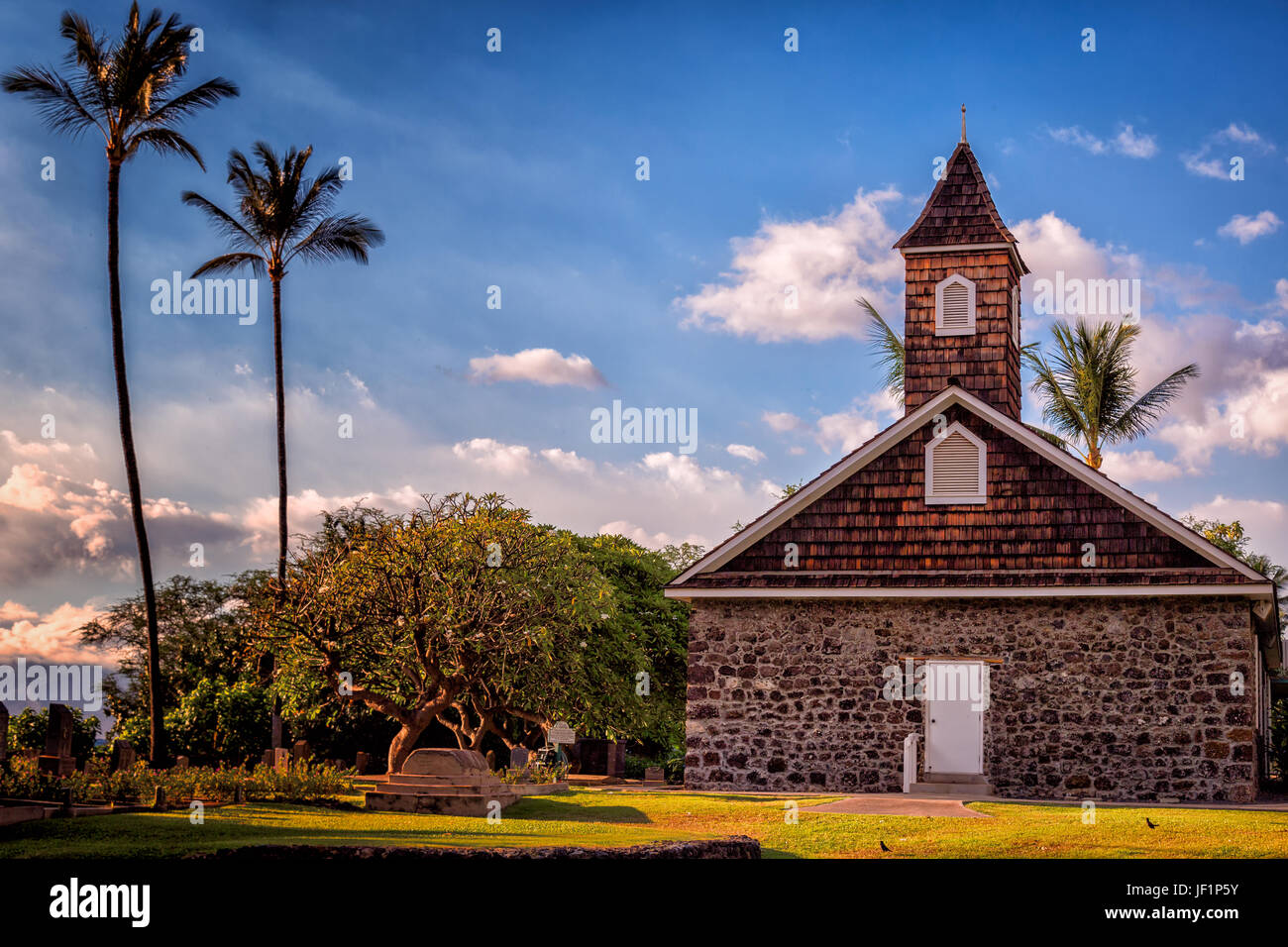 Tropical Church with Palm Trees Stock Photo - Alamy