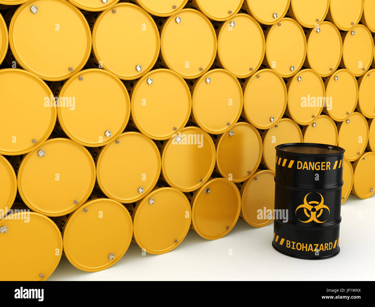 3D rendering biohazard barrels Stock Photo - Alamy