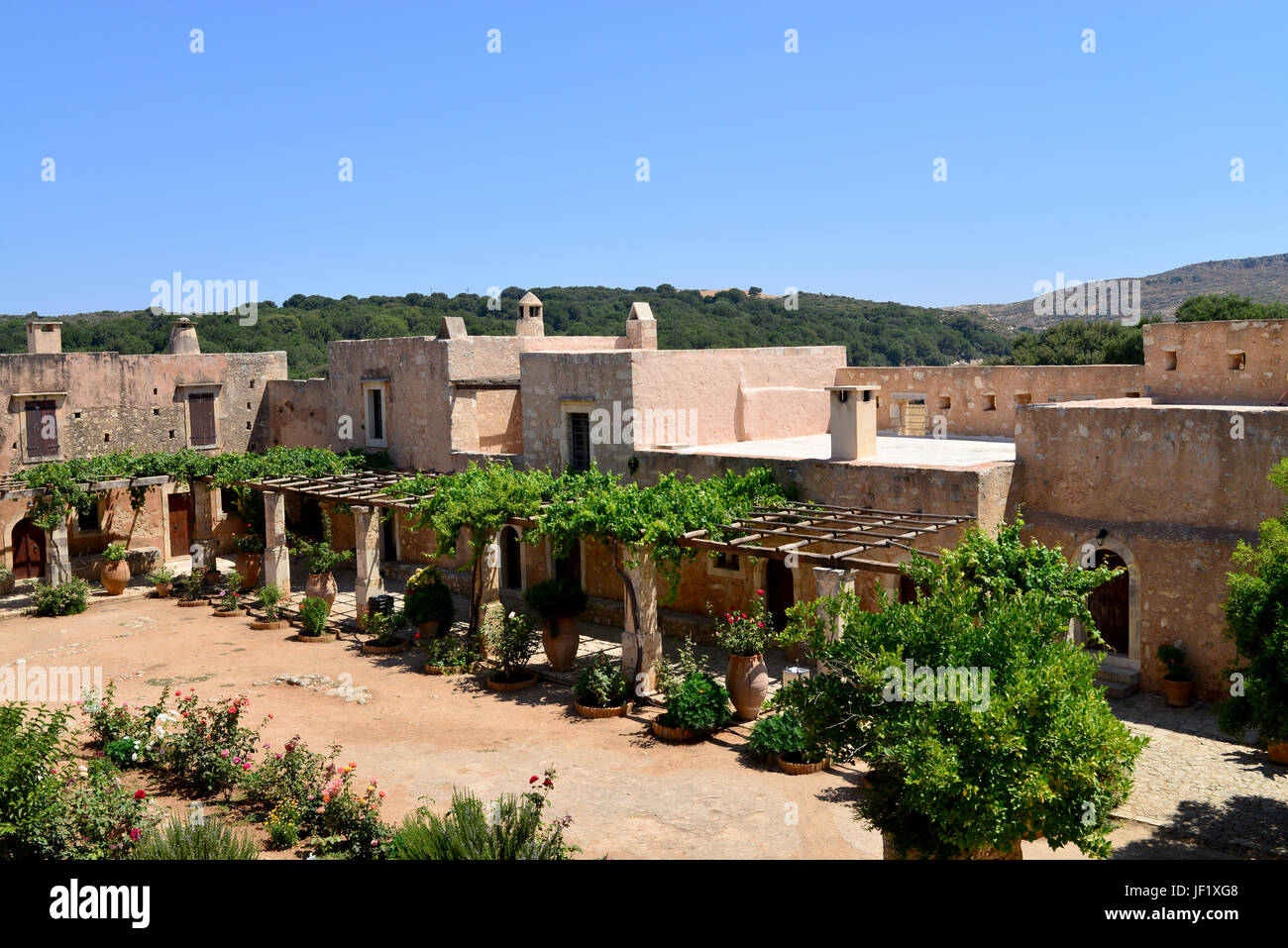 Arkadi Monastery courtyard Stock Photo - Alamy