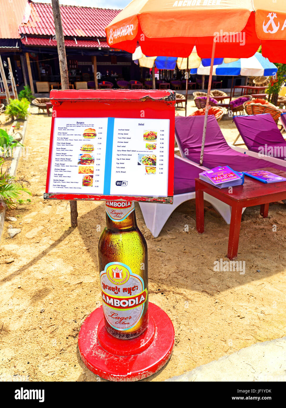Sihanoukville Cambodia Cambodia beer bottle cafe menu Stock Photo - Alamy