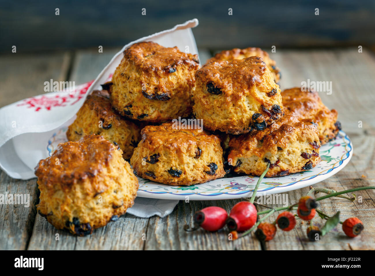 Homemade English buns with raisins Stock Photo - Alamy