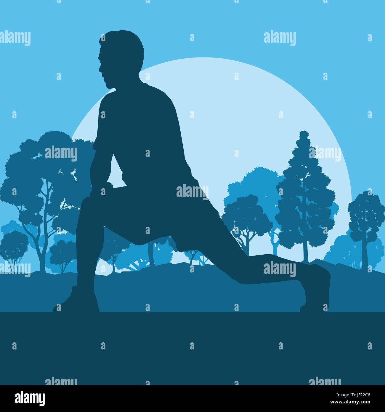 Warm up exercise man in park vector background landscape with trees ...