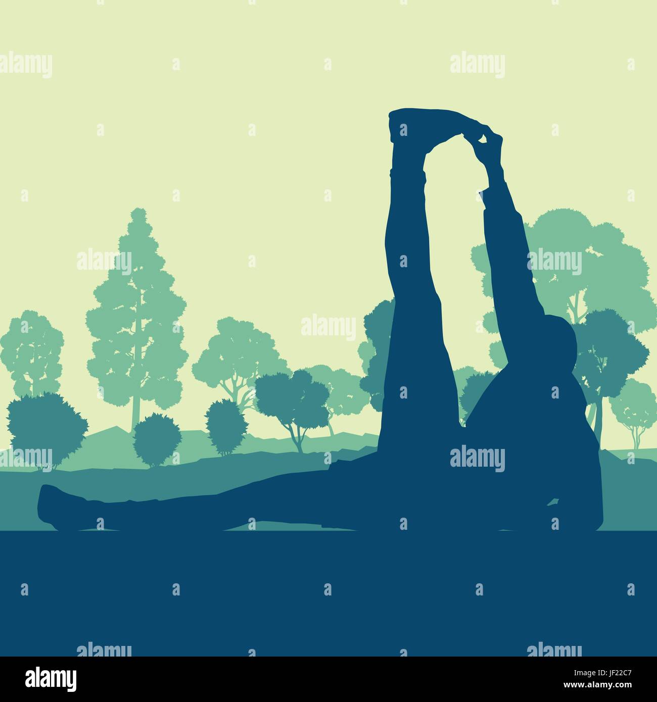 Warm up exercise man in park vector background landscape with trees ...