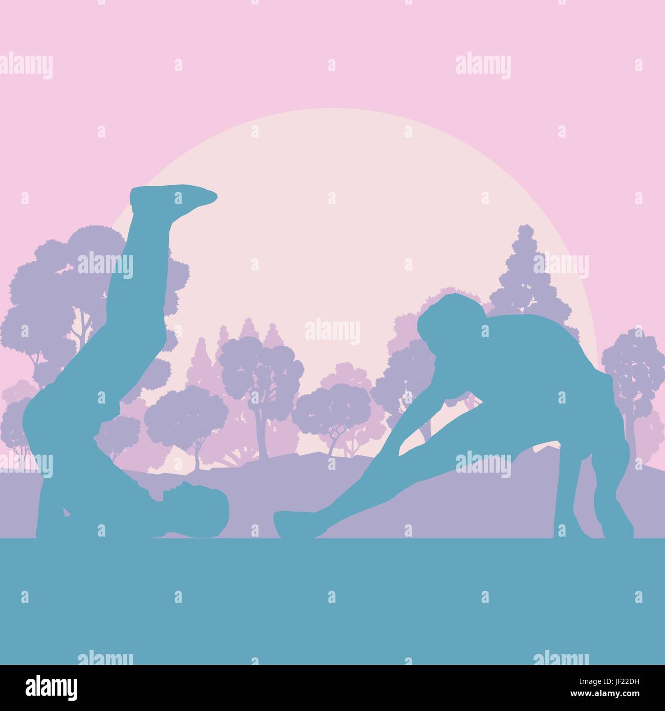 Warm up exercise man in park vector background landscape with trees ...