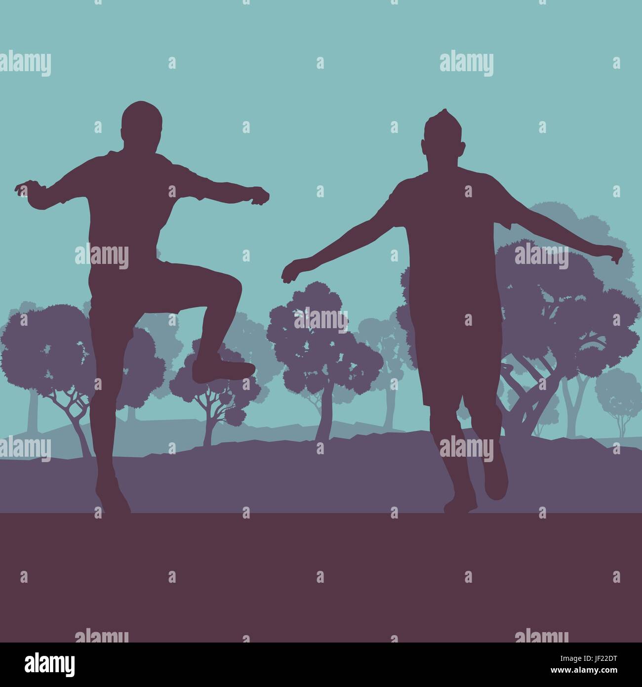 Warm up exercise man in park vector background landscape with trees ...