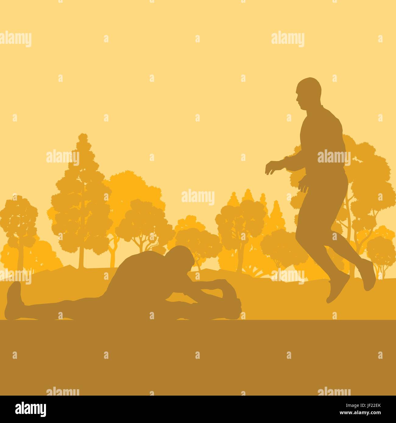 Warm up exercise man in park vector background landscape with trees ...
