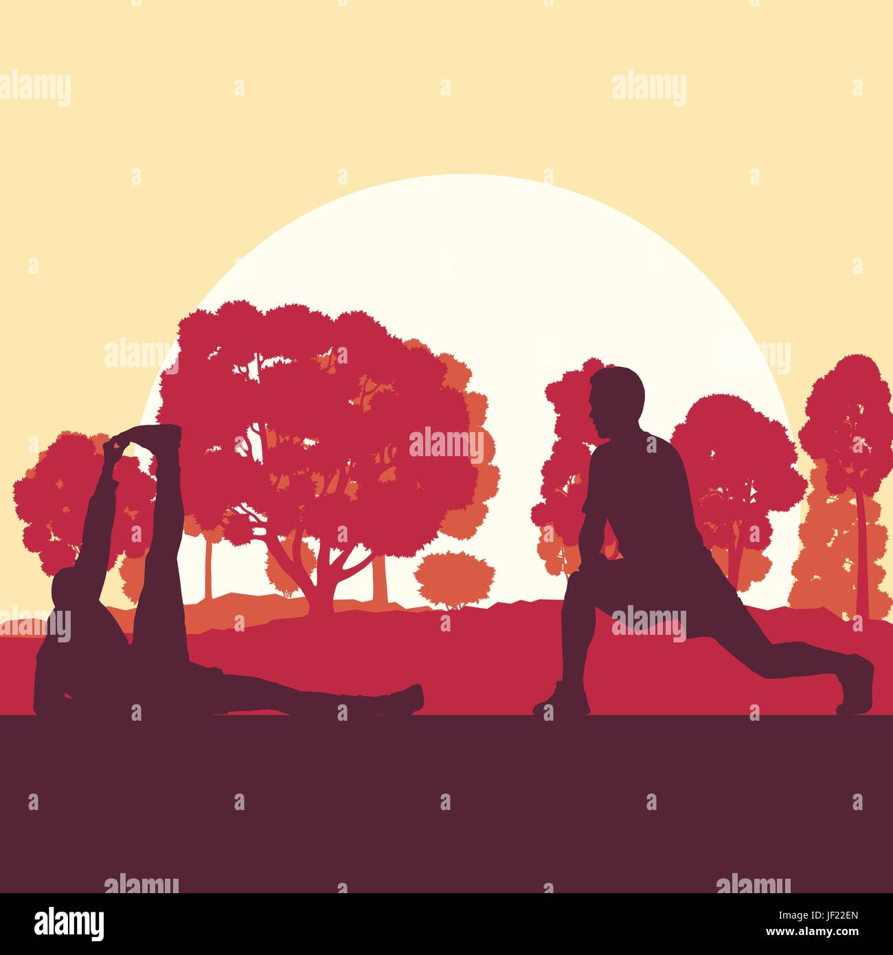Warm up exercise man in park vector background landscape with trees ...