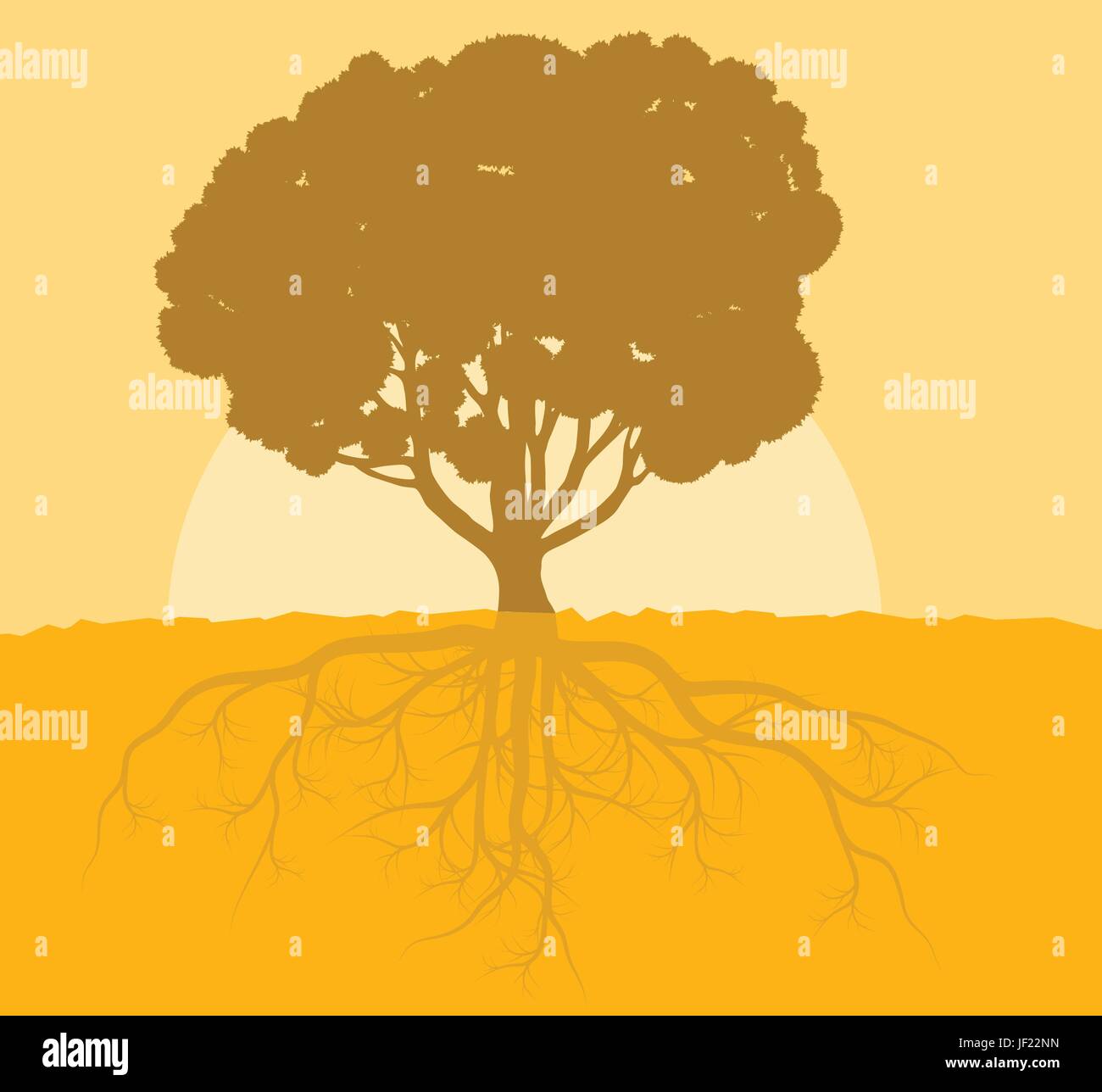 Tree with roots vector abstract background concept with vintage colors ...