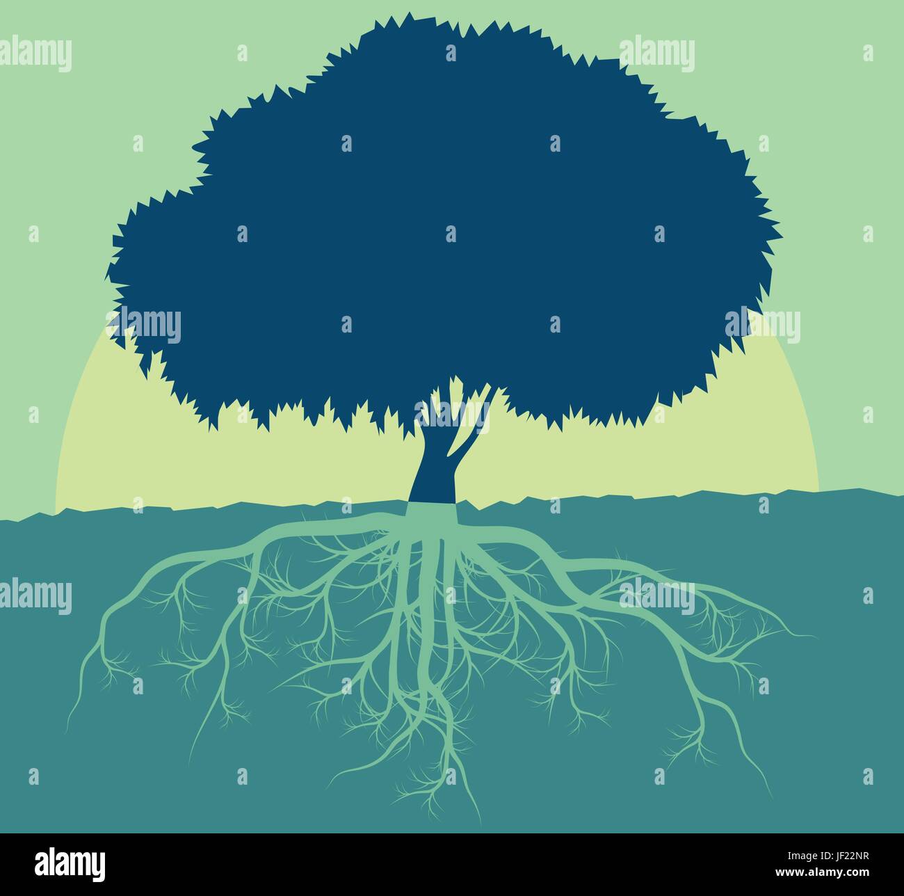 Tree with roots vector abstract background concept with vintage colors ...