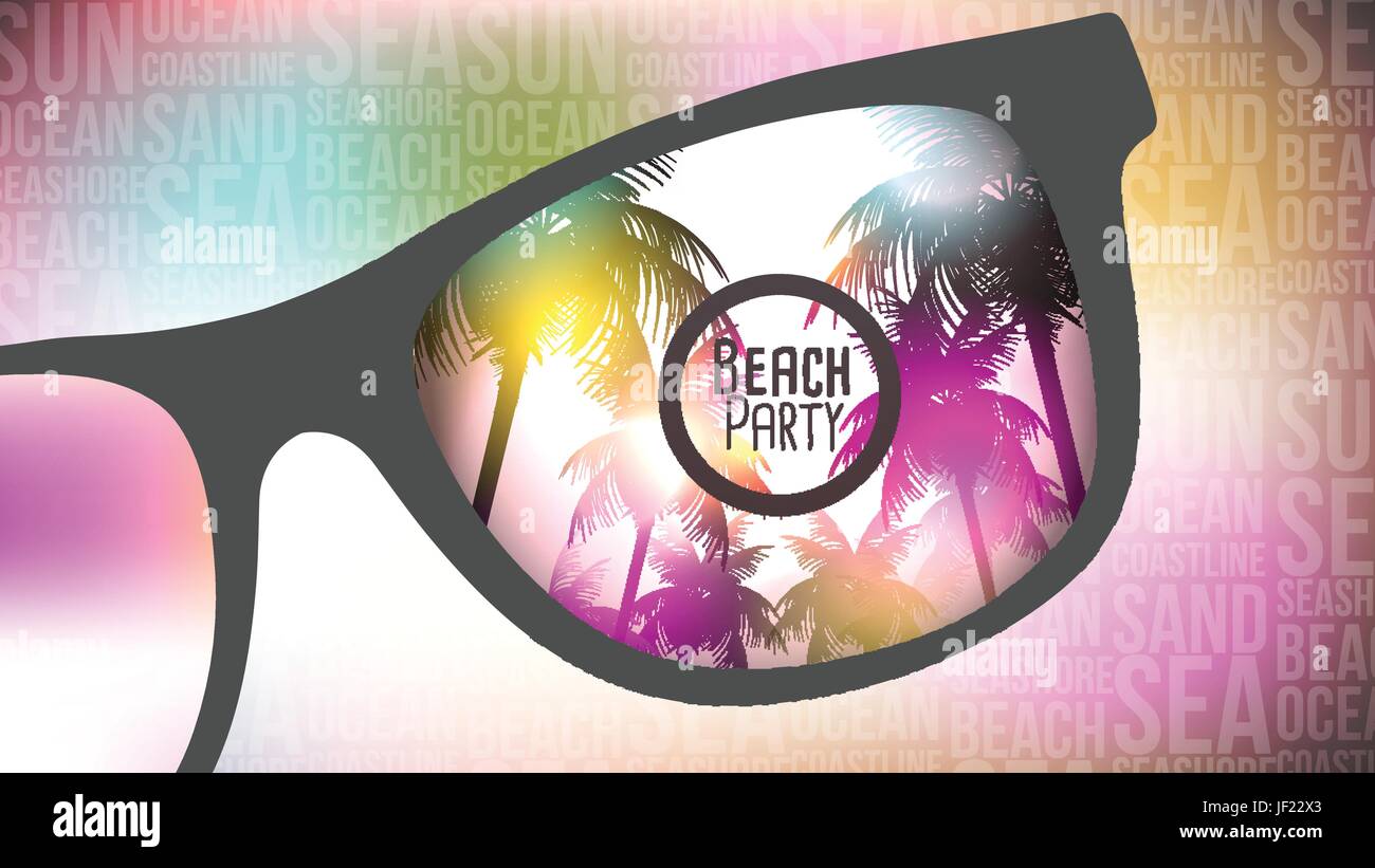 Summer Beach Party Flyer Design with Sunglasses on Blurred Background ...