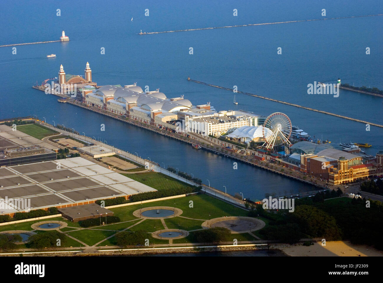 Chicago water treatment plant and Navy Pier, view from Hancock ...