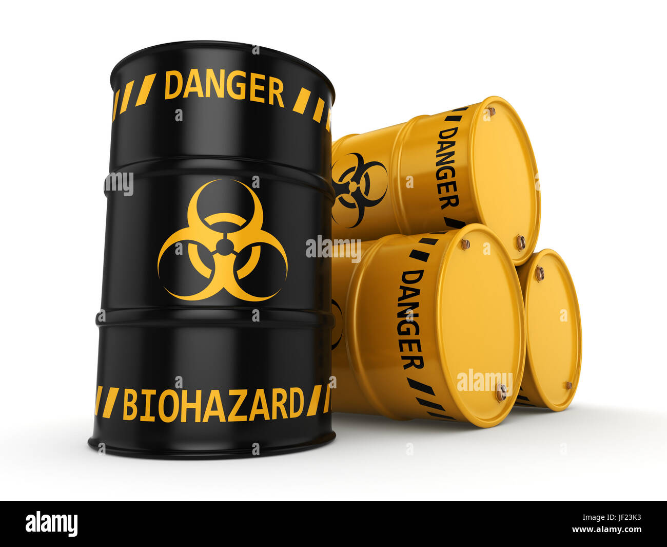 3D rendering biohazard barrels Stock Photo - Alamy