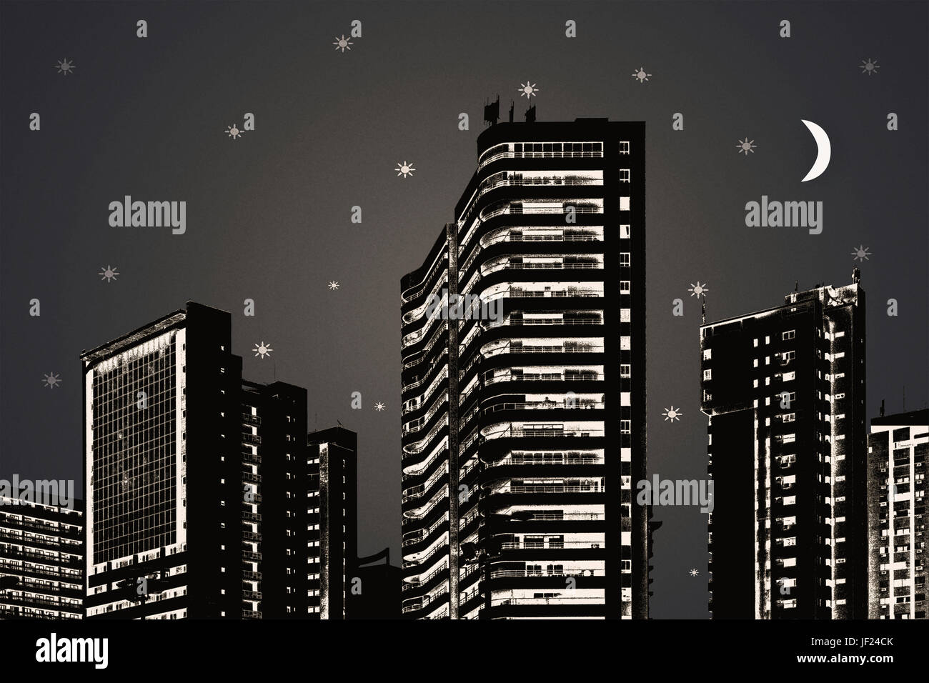 Moonlight night sky stars buildings hi-res stock photography and images ...