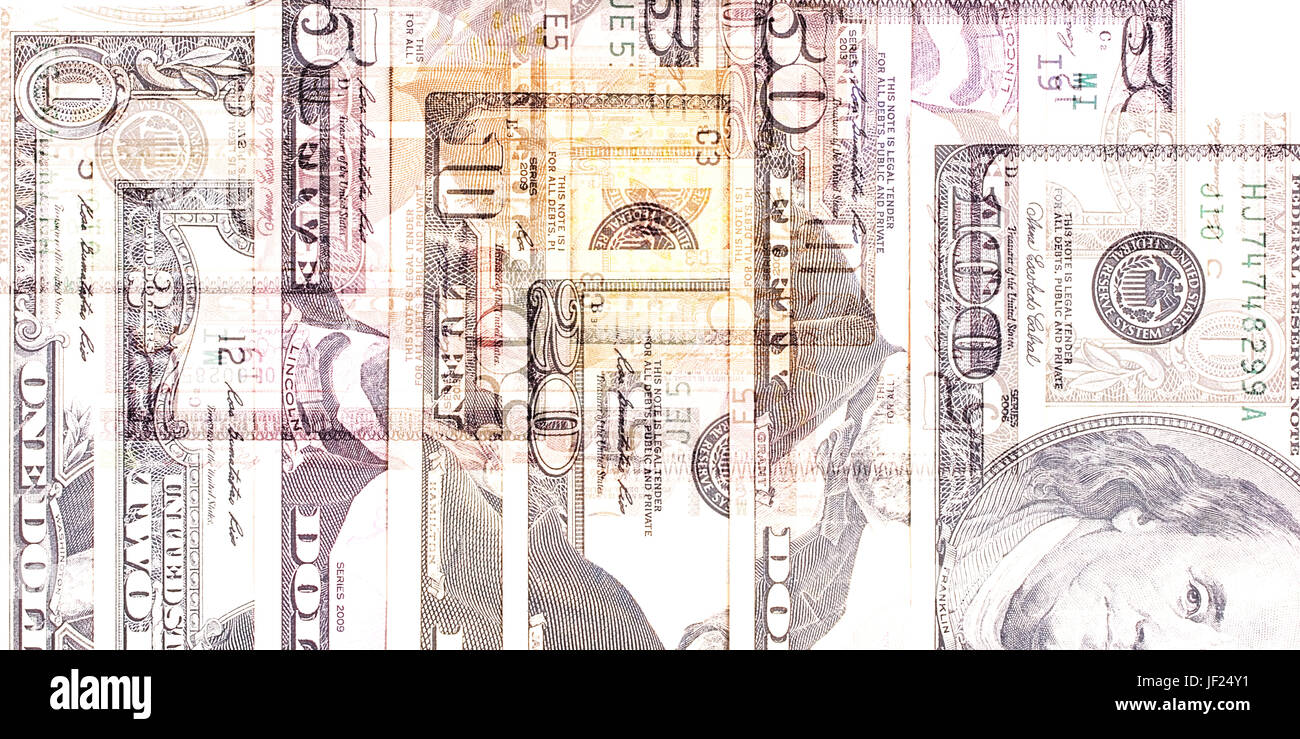 Abstract dollar bills of different denominations background Stock Photo ...