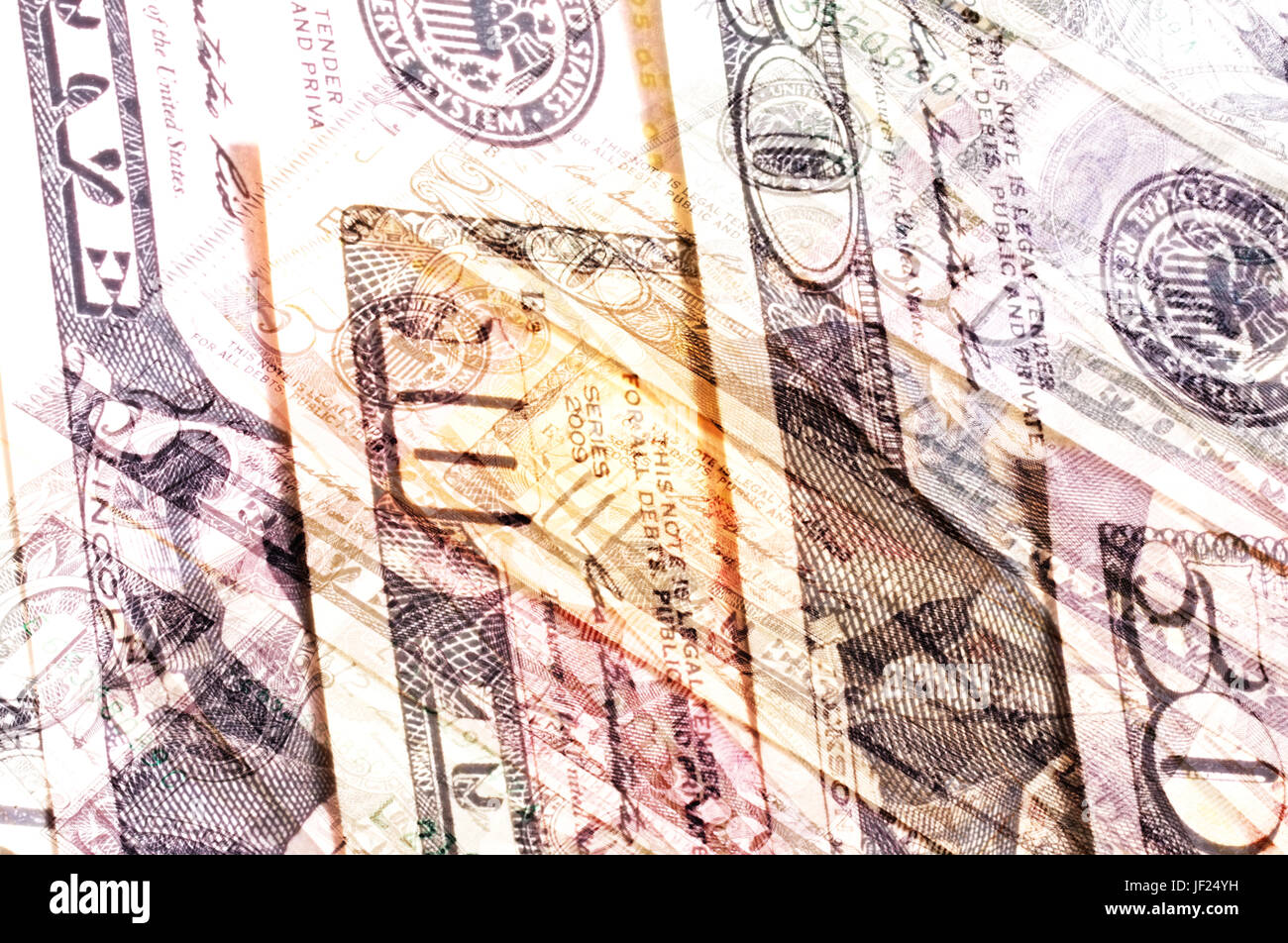 Abstract dollar bills of different denominations background Stock Photo ...