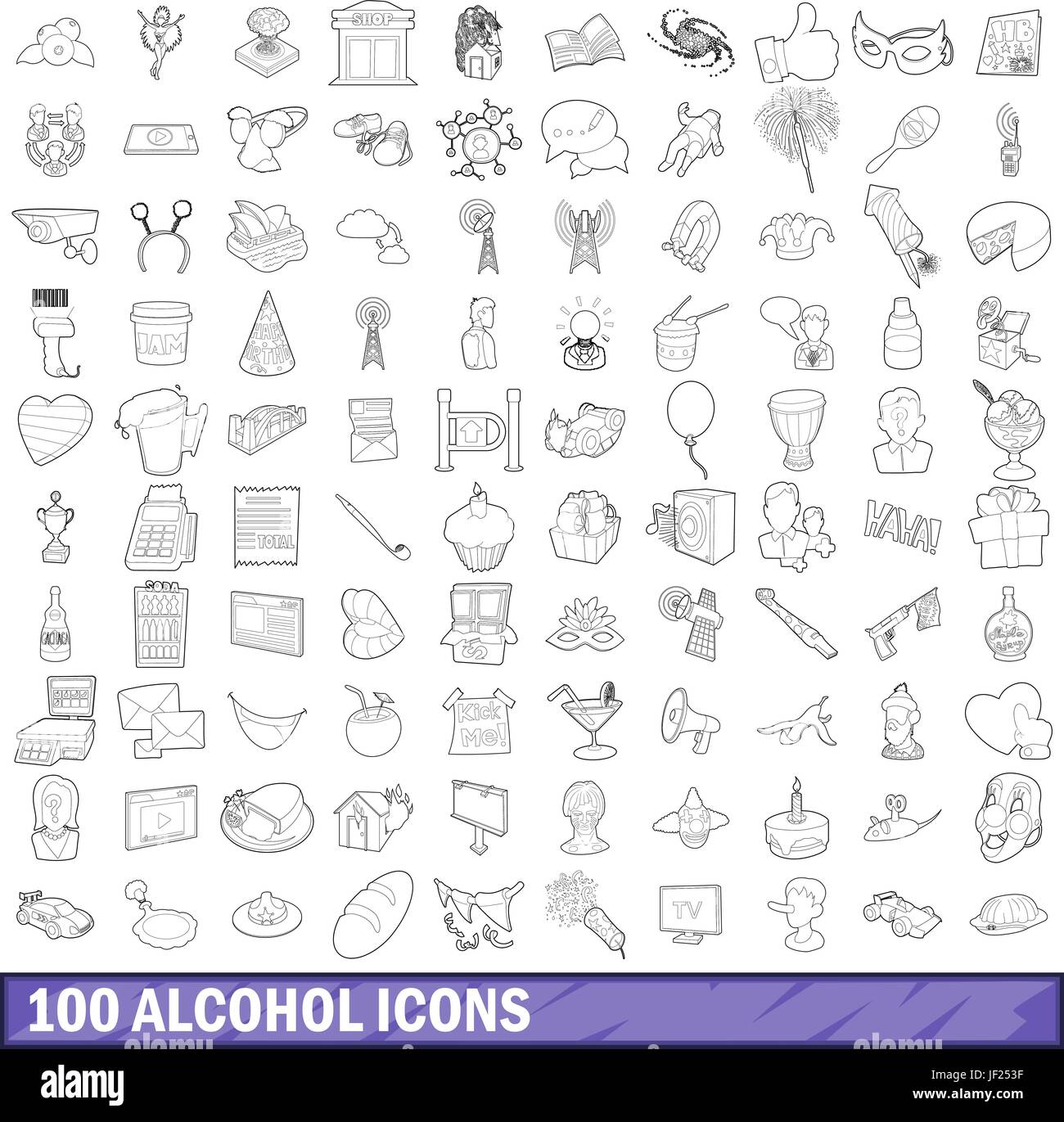 100 alcohol icons set, outline style Stock Vector Image & Art - Alamy