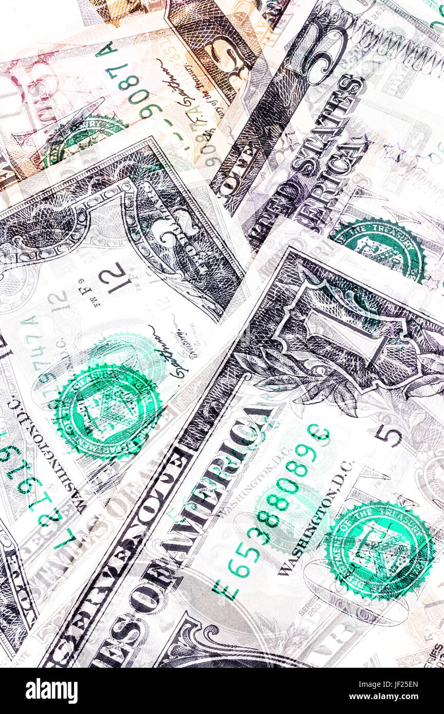 Abstract dollar bills of different denominations background Stock Photo ...
