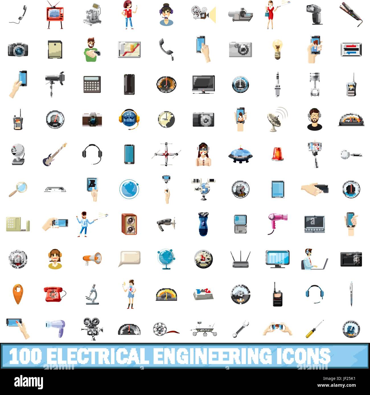 100 electrical engineering icons set, cartoon Stock Vector Image & Art ...