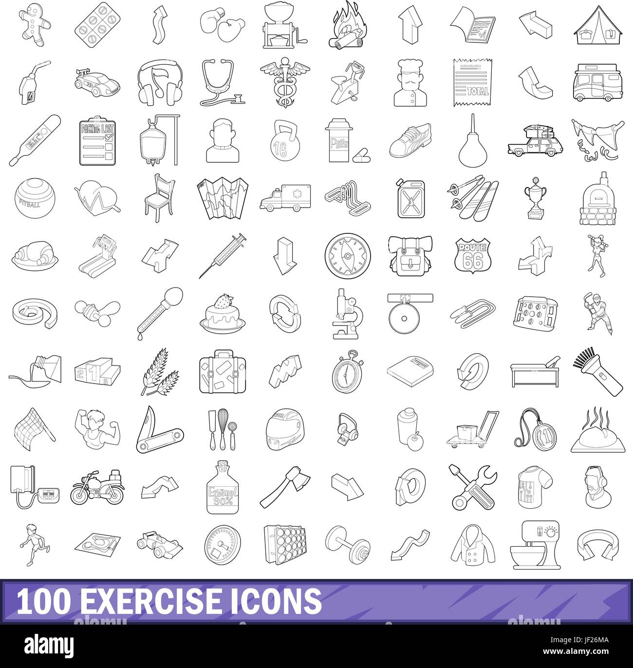 100 exercise icons set, outline style Stock Vector Image & Art - Alamy