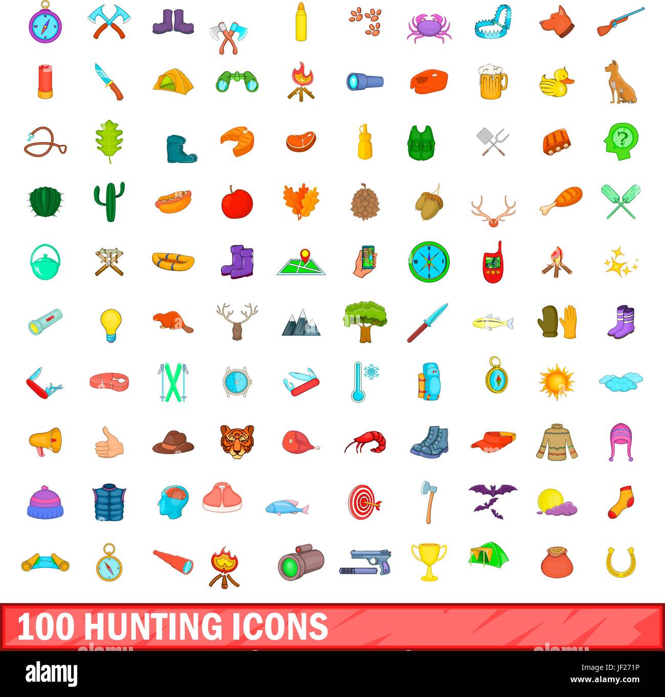 100 hunting icons set, cartoon style Stock Vector Image & Art - Alamy