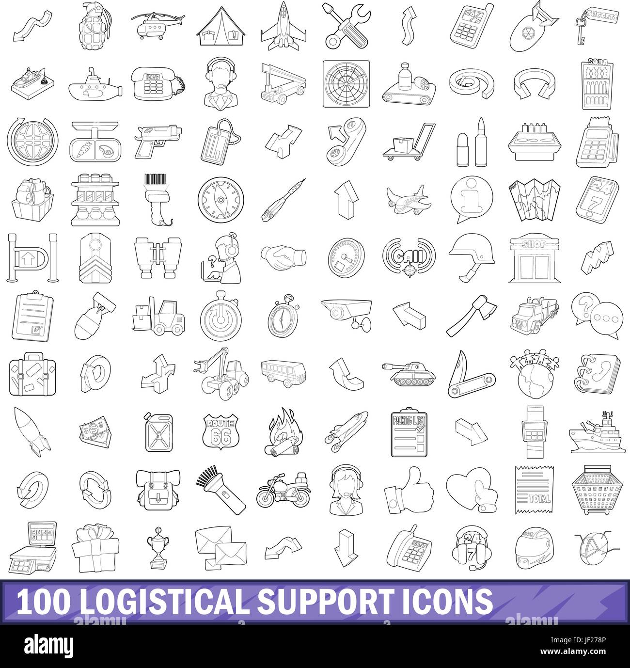 100 logistical support icons set, outline style Stock Vector Image ...