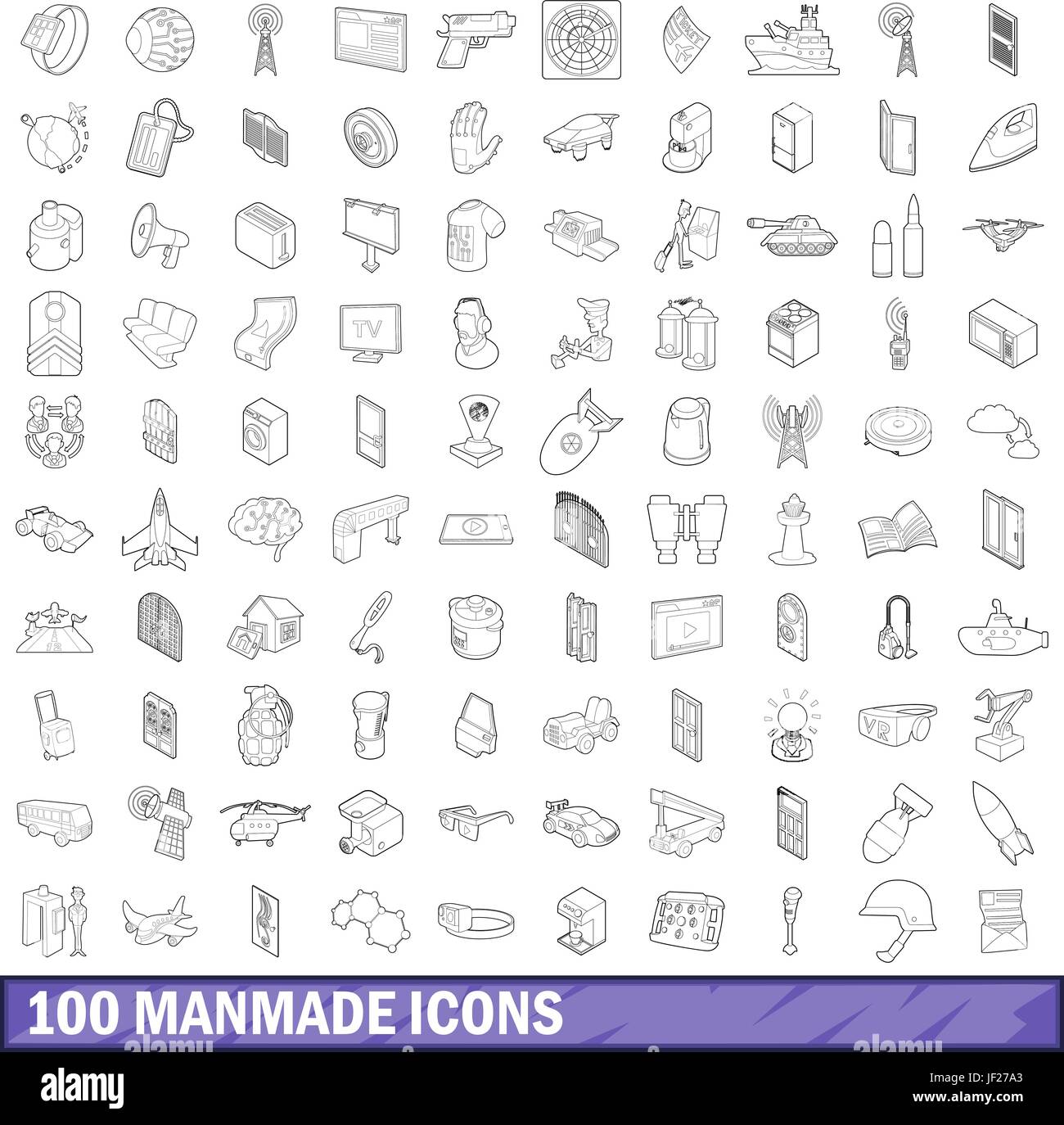 100 manmade icons set, outline style Stock Vector Image & Art - Alamy