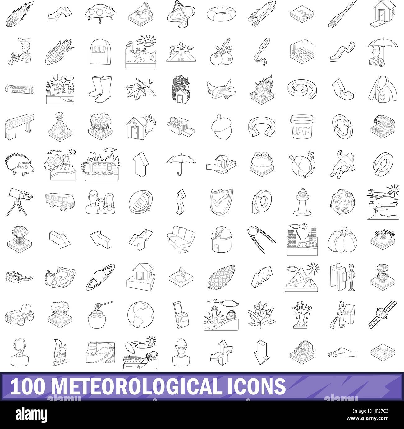 100 meteorological icons set, outline style Stock Vector Image & Art ...